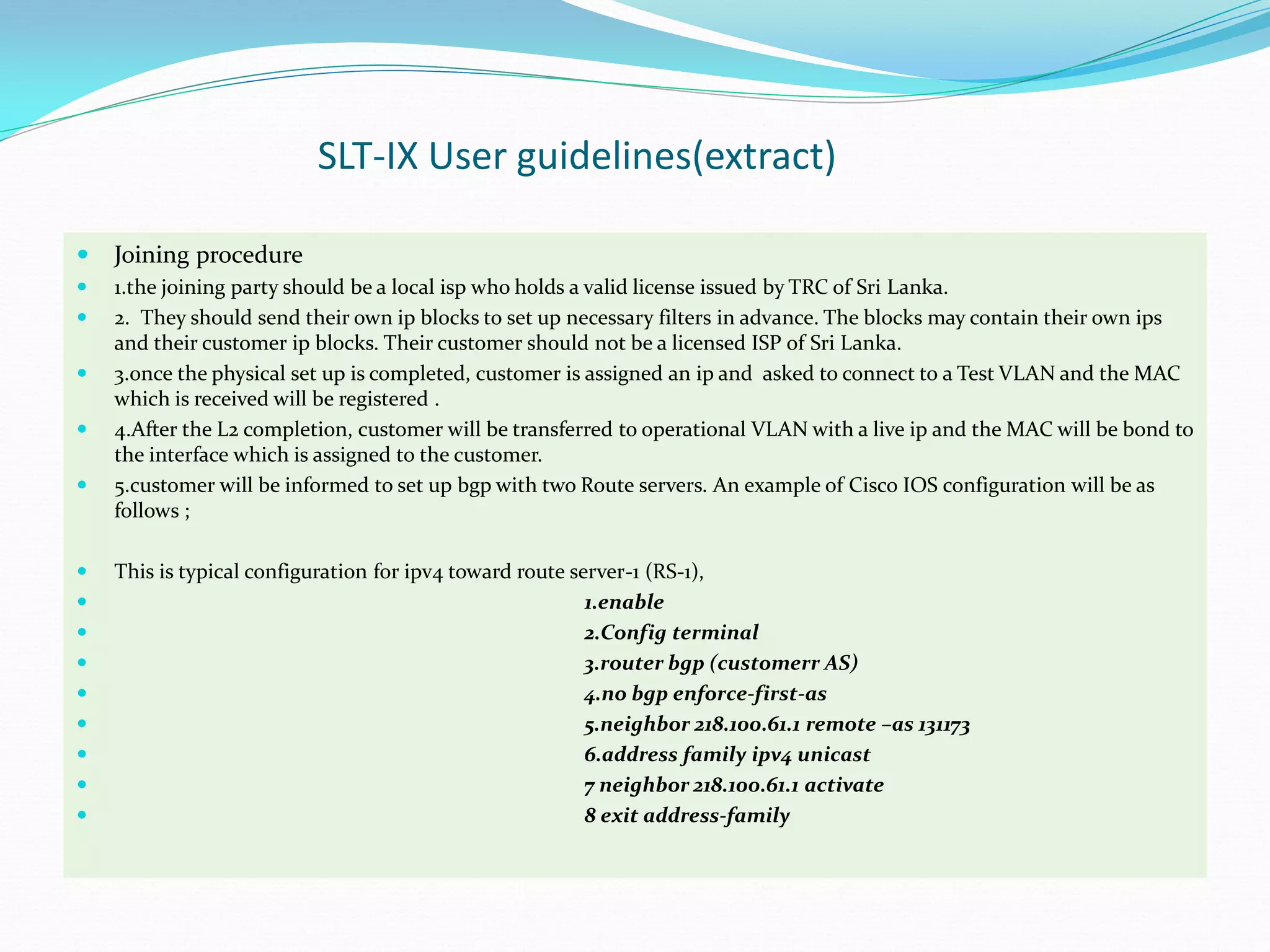 SLT-IX Setting up an Internet Exchange : Sri Lankan experience | PDF