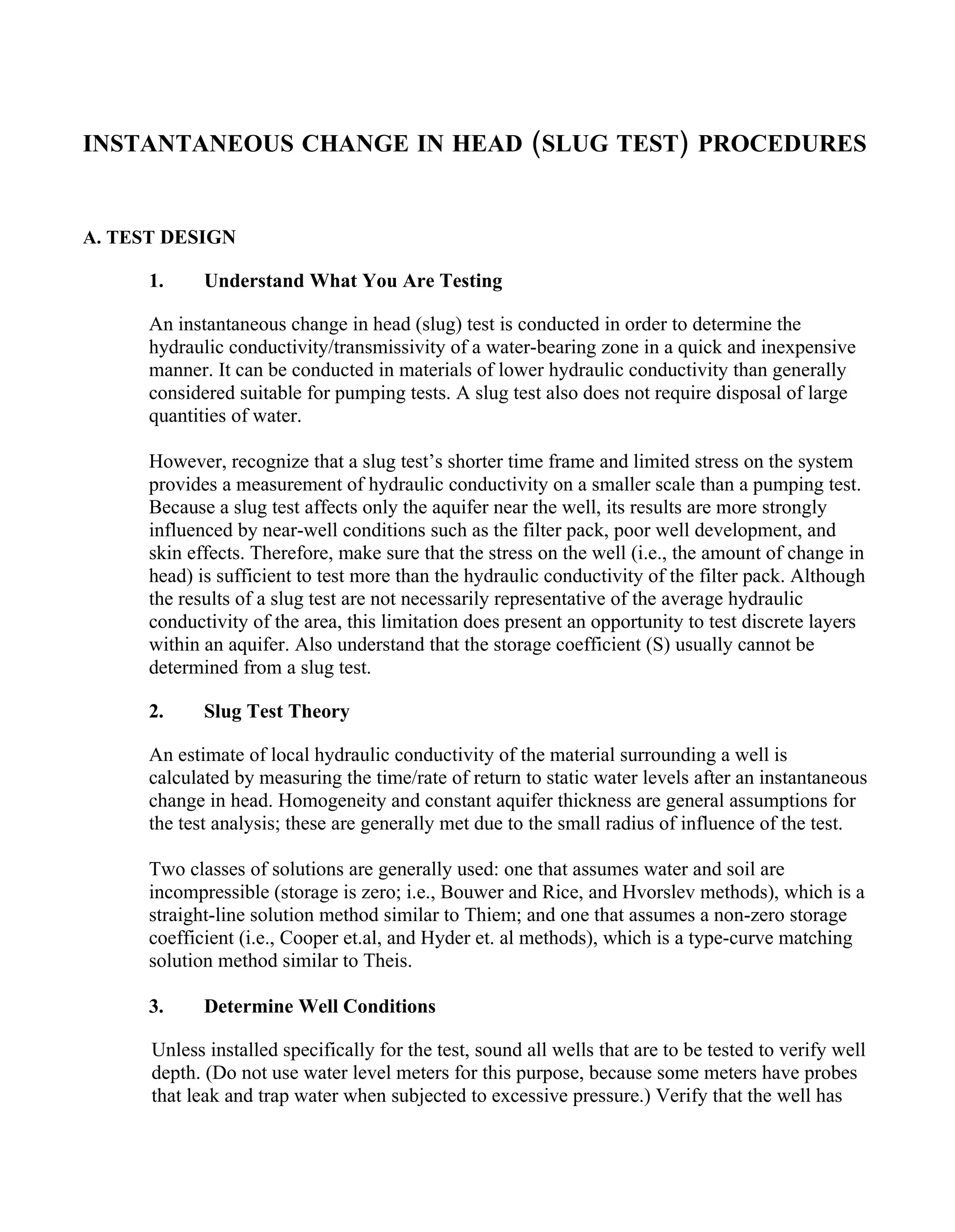 Slug Test Procedures | DOC