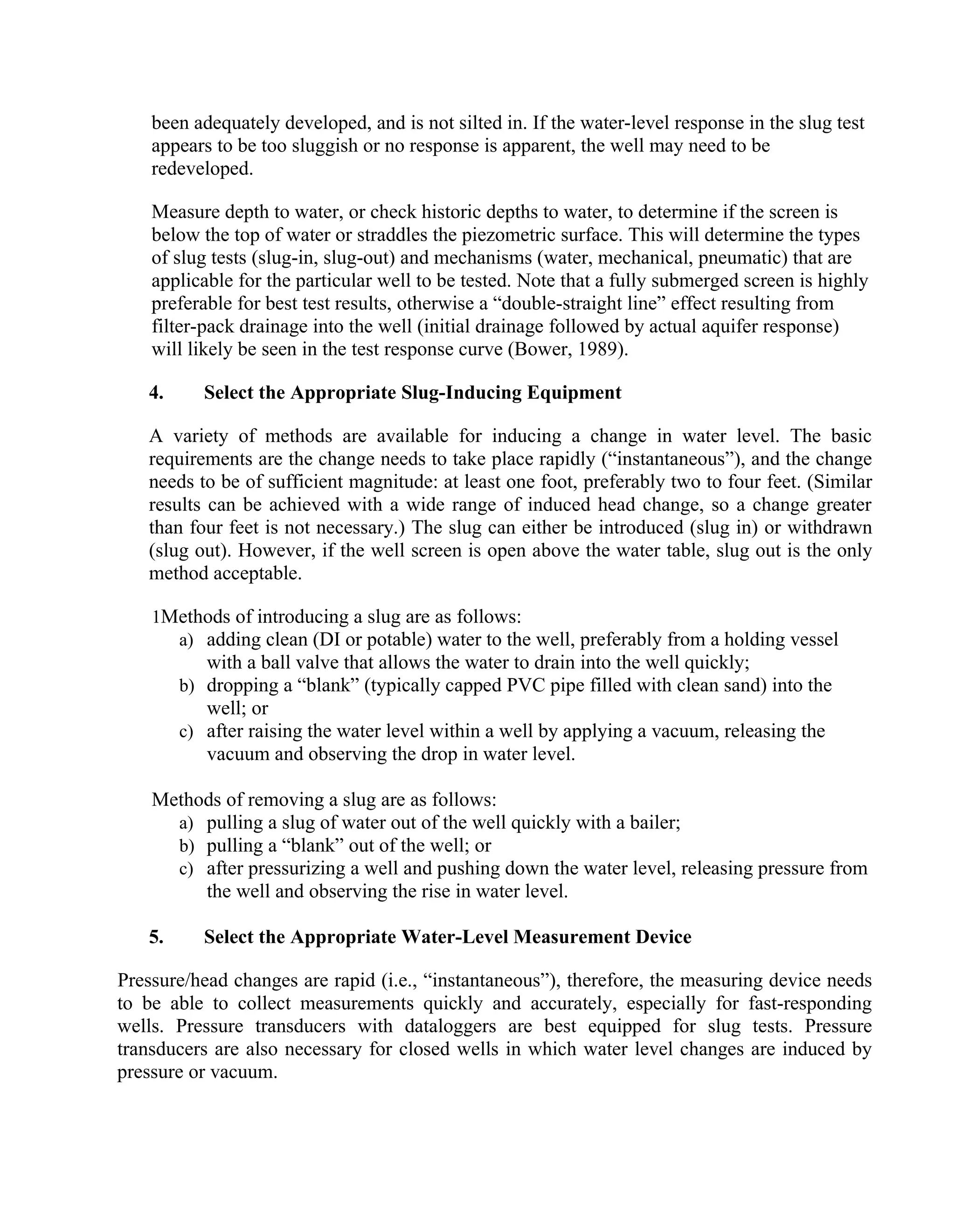 Slug Test Procedures | DOC | Geology | Science