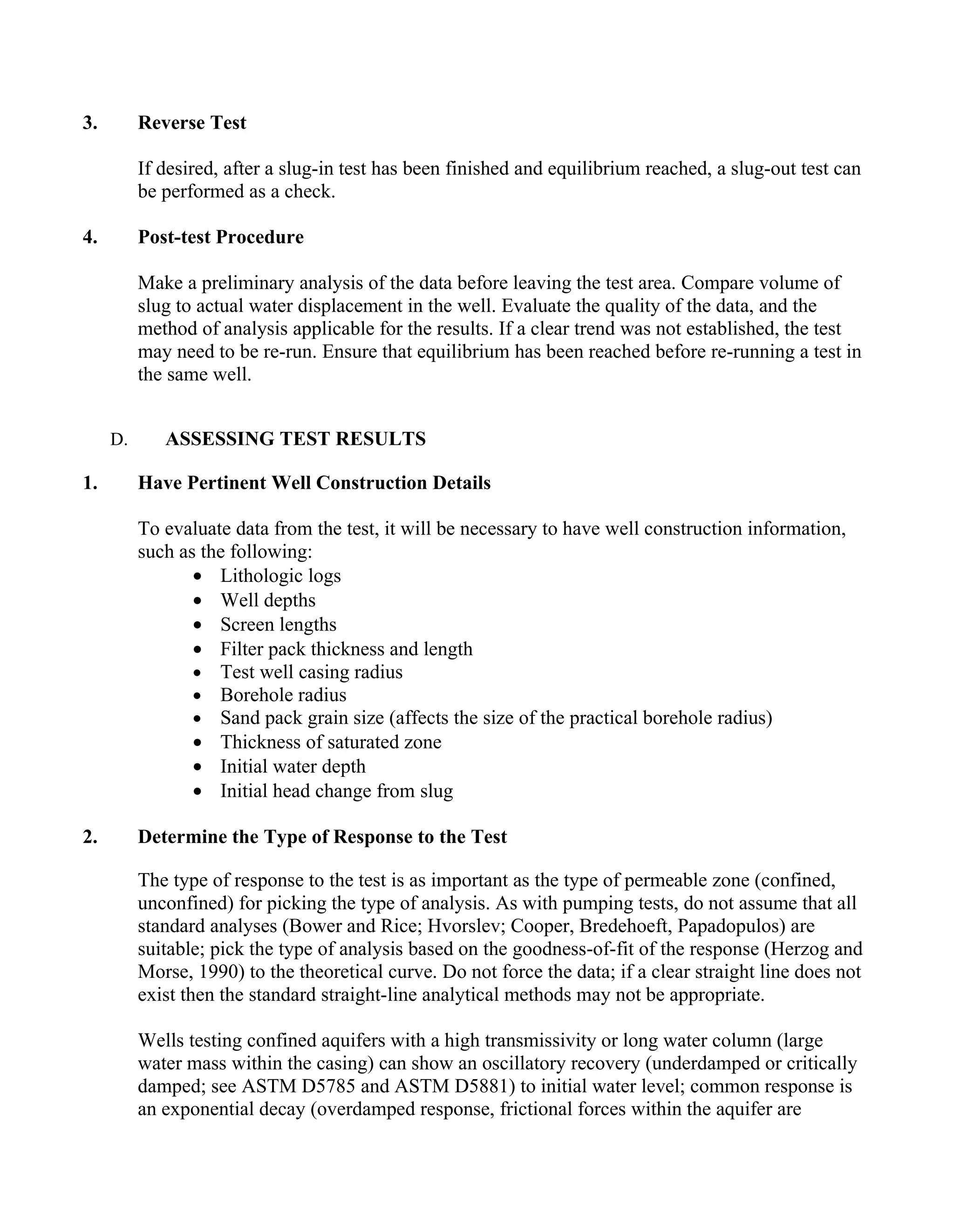 Slug Test Procedures | DOC