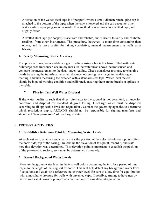 Slug Test Procedures | DOC | Geology | Science