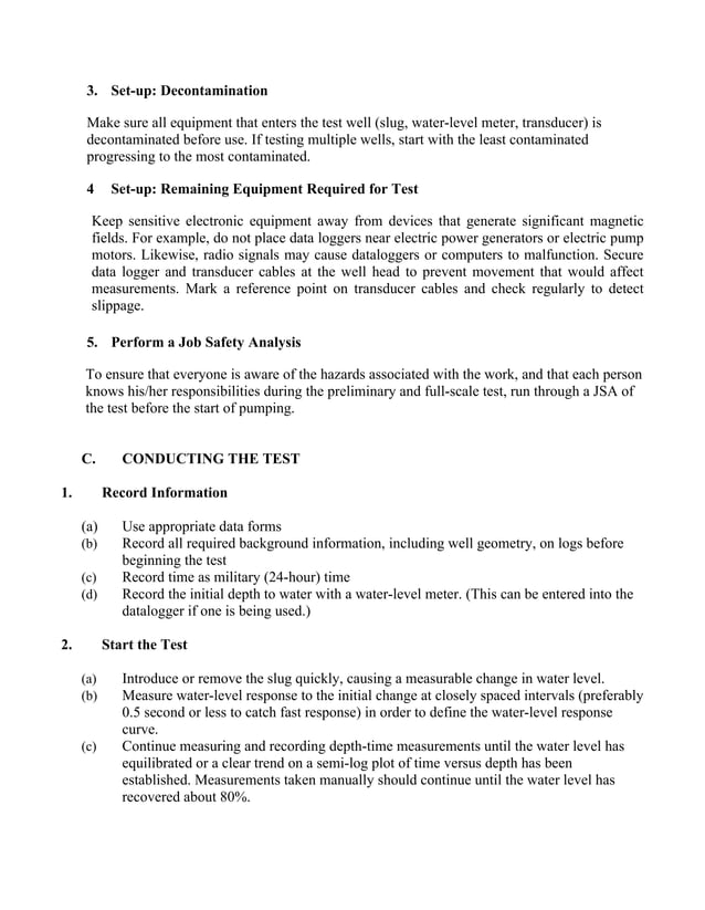Slug Test Procedures | DOC | Geology | Science