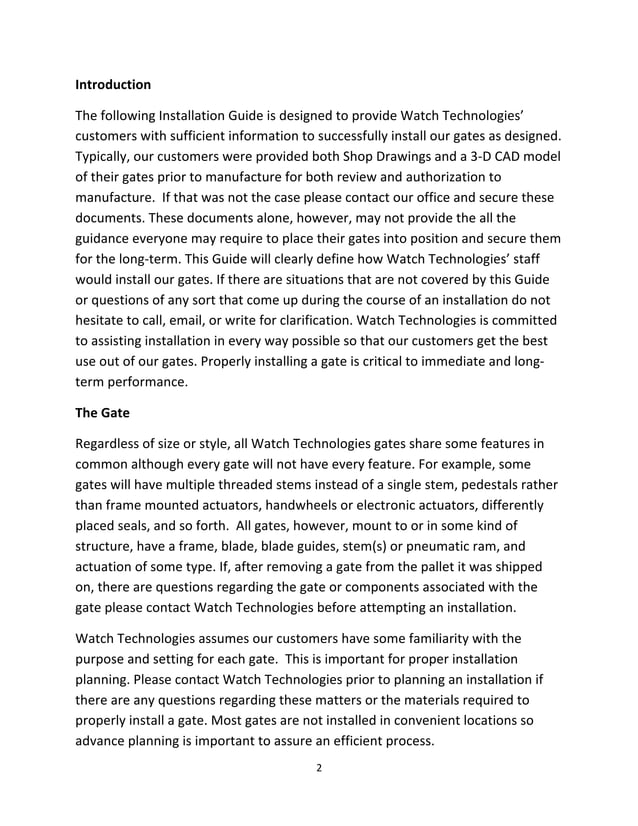 Sluice Gate Installation Guide - Watch Technologies | PDF