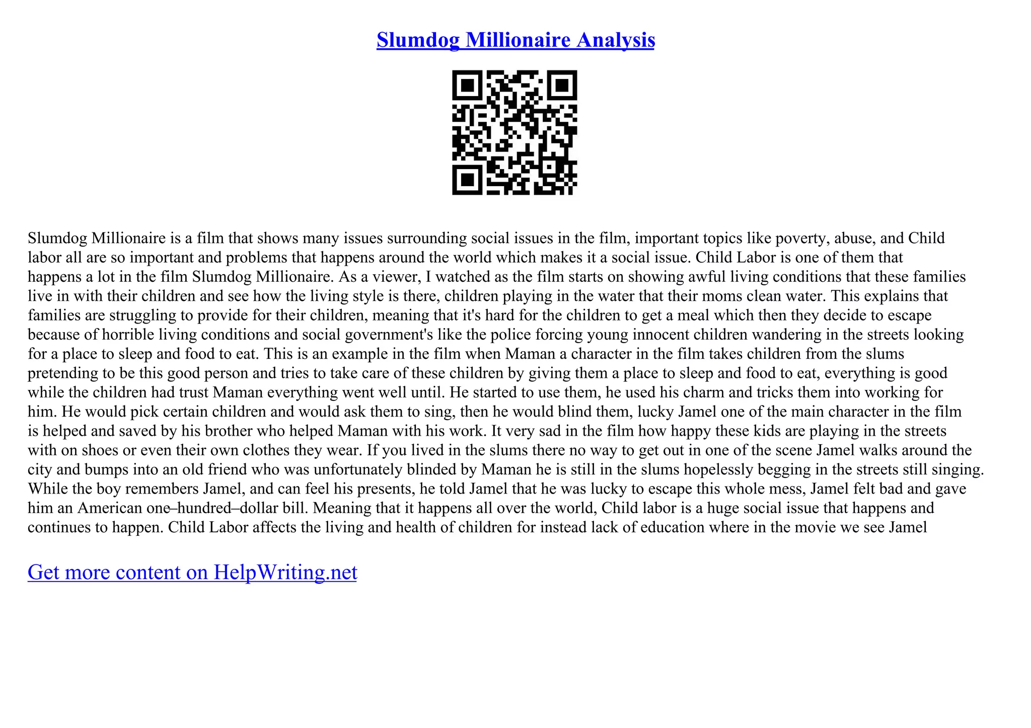 Slumdog Millionaire Analysis | PDF