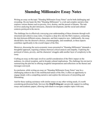 Slumdog Millionaire Essay Notes | PDF