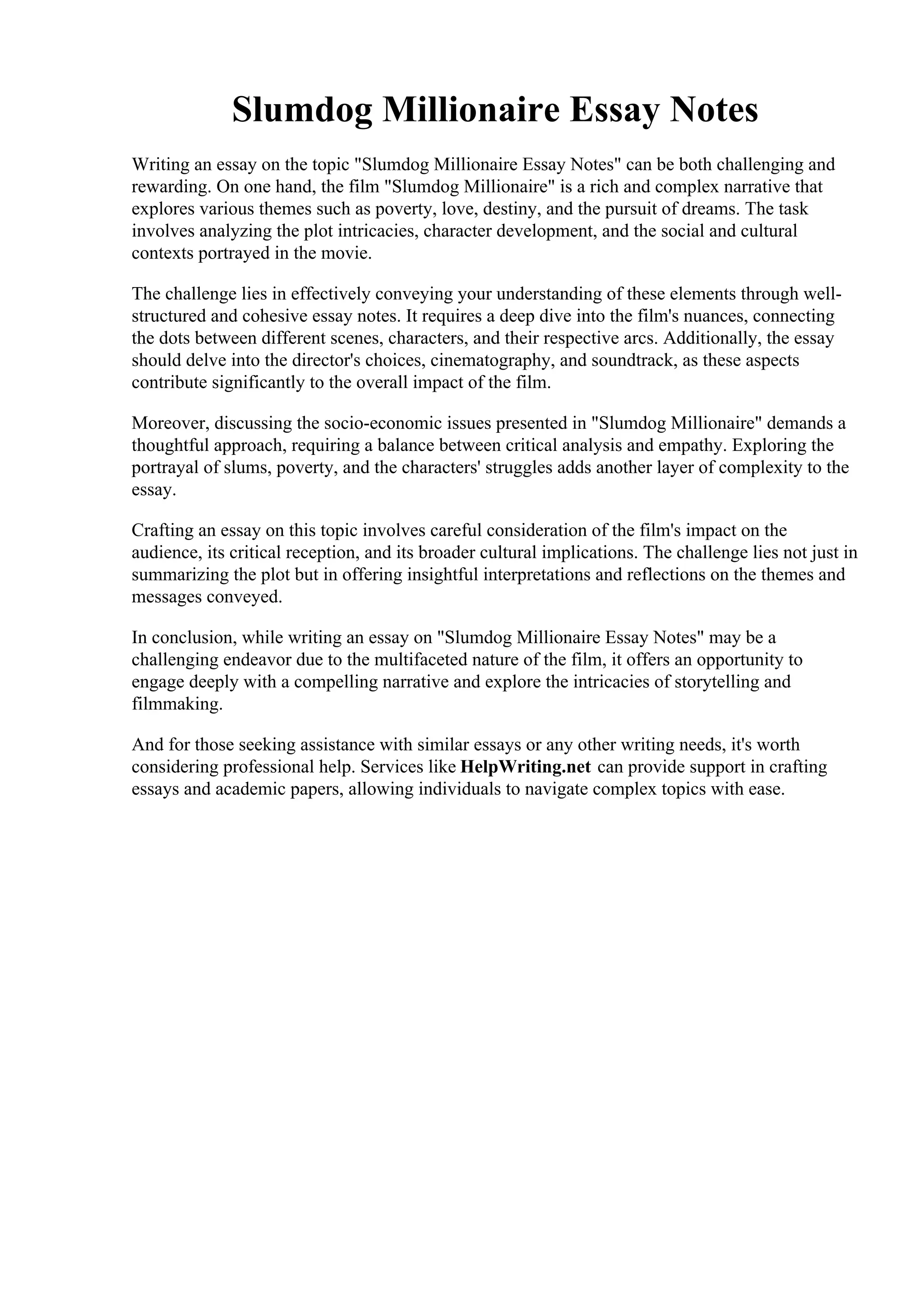 Slumdog Millionaire Essay Notes. Slumdog millionaire essay notes ...