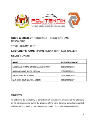 SLUMP TEST REPORT DCC 2042 | DOCX