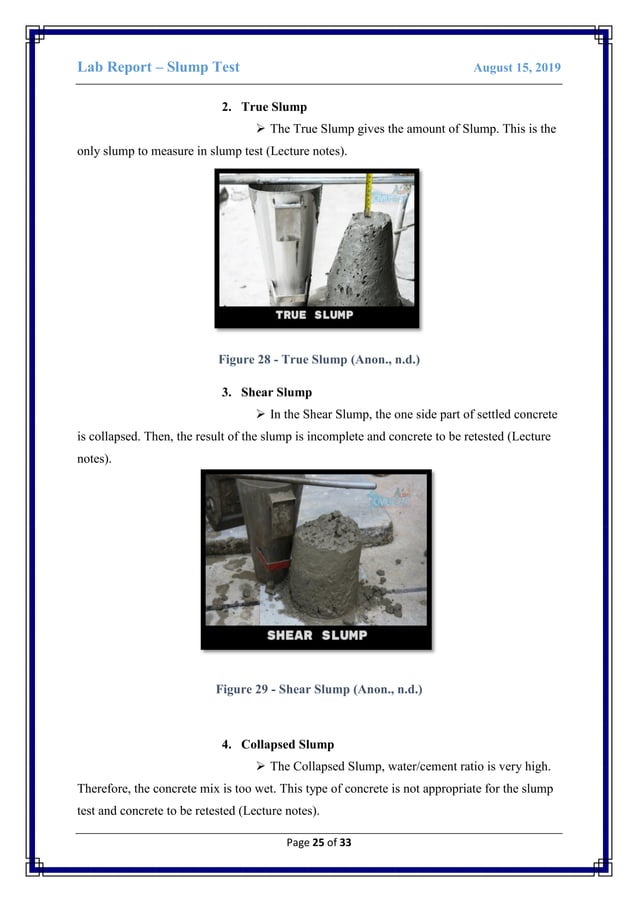 Slump test report