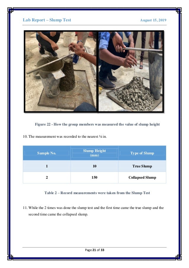 Slump test report