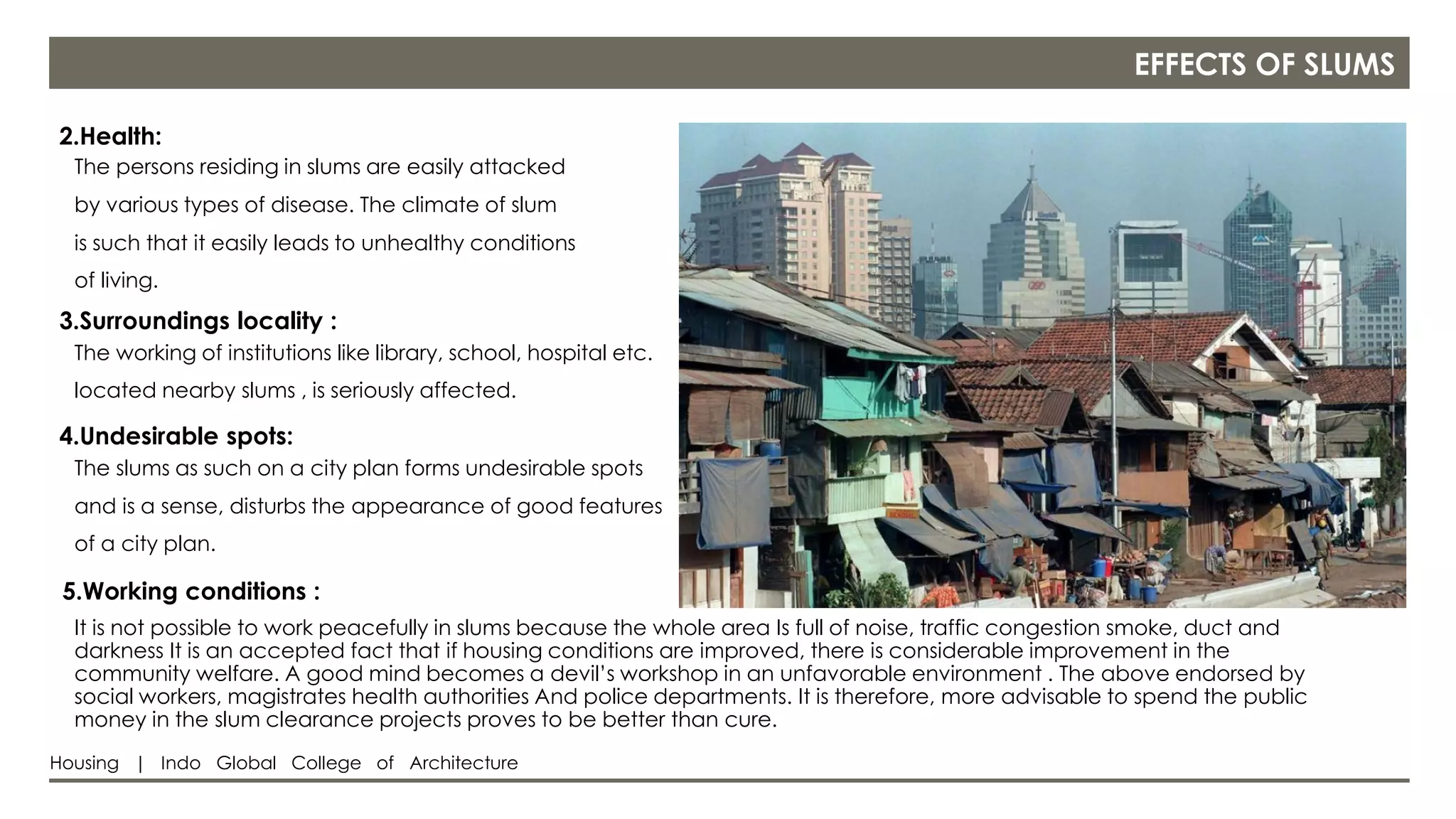 Slums - origin, growth, problems & solutions - B.ARCH STUDY REPORT | PDF
