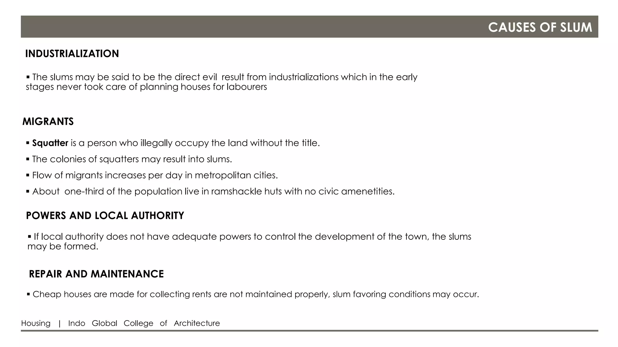 Slums - origin, growth, problems & solutions - B.ARCH STUDY REPORT | PDF