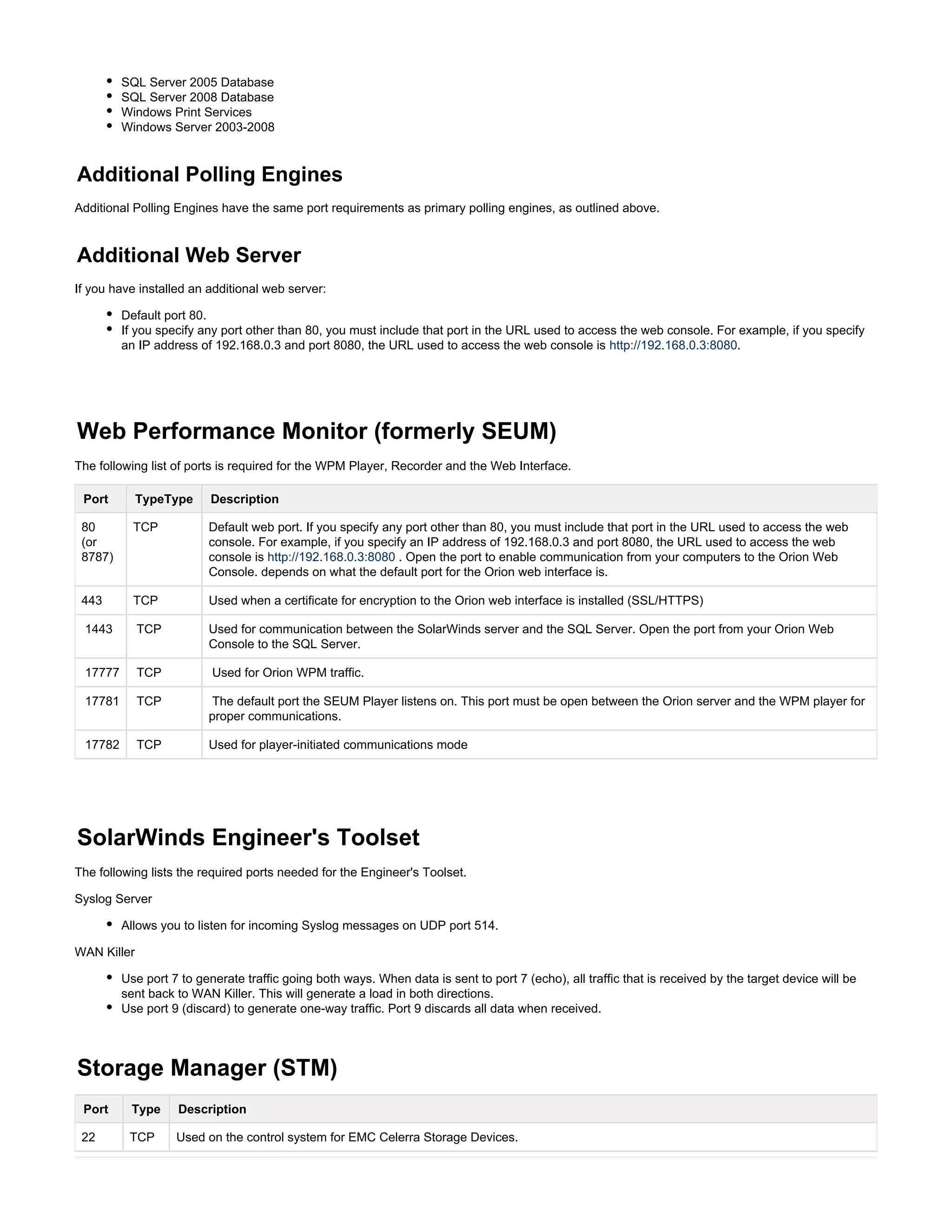 Solarwinds port requirement | PDF