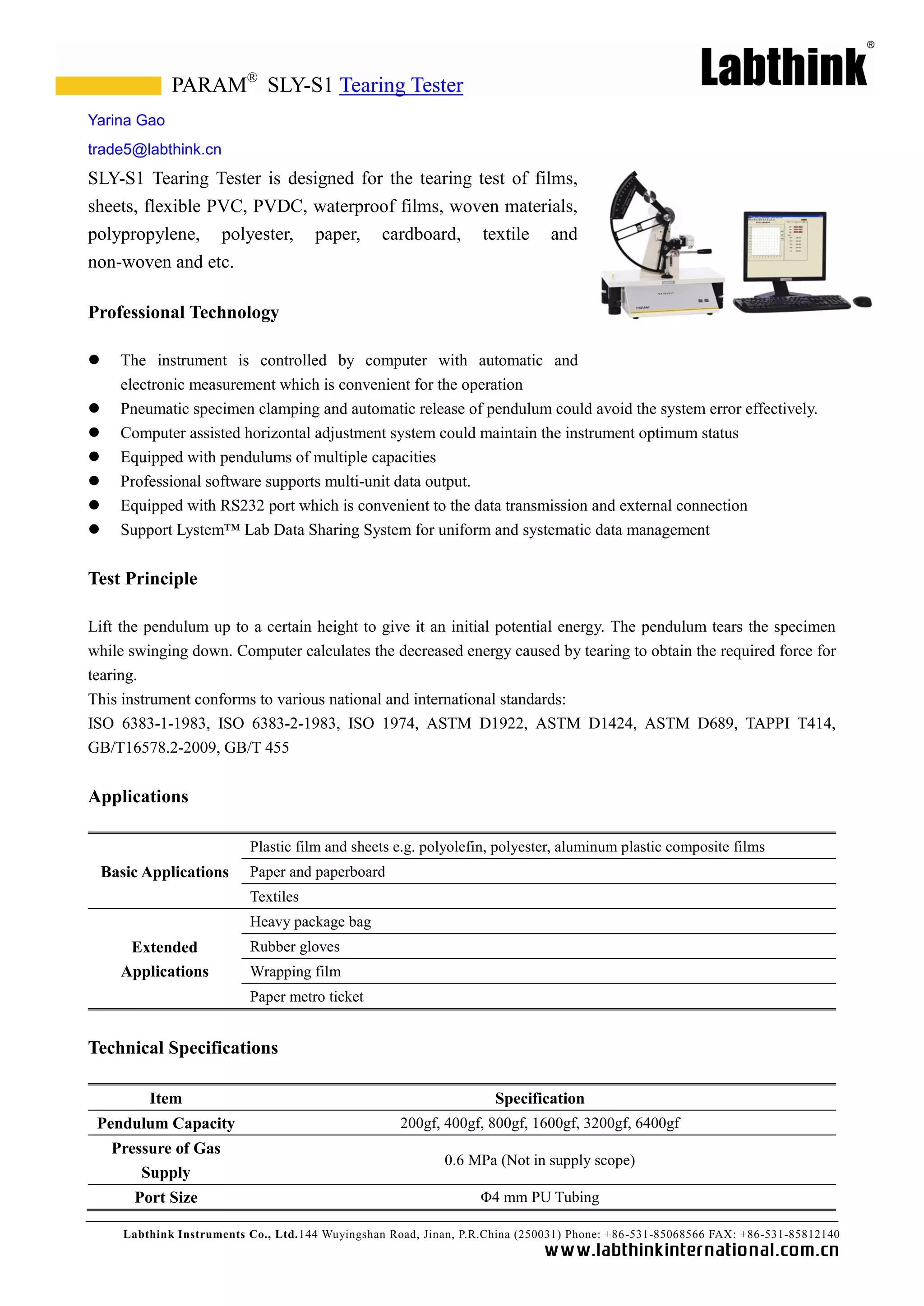 Films and paper tear strength tester | PDF