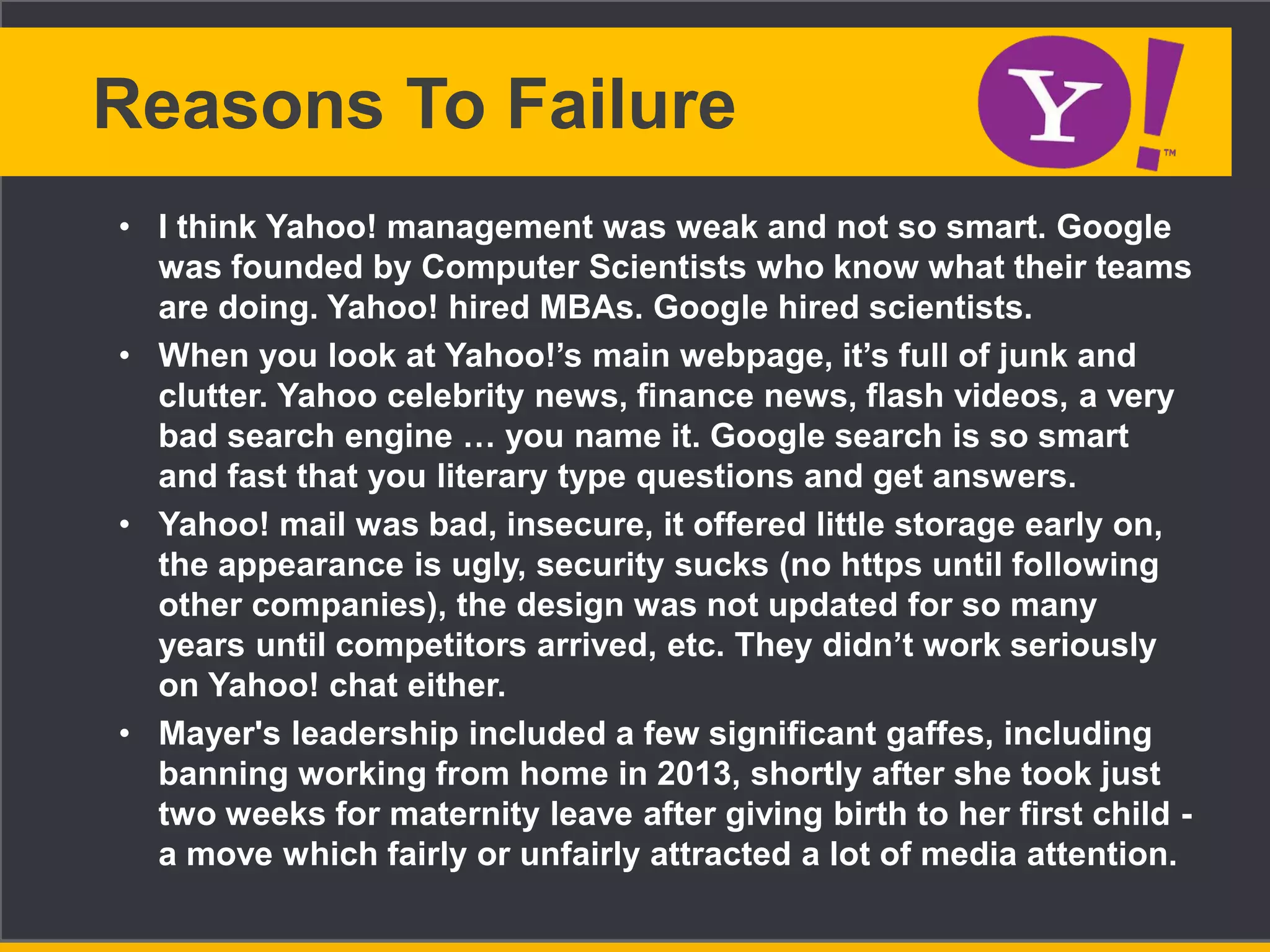 Why Yahoo's failure in compitation | PPT | Search | Internet
