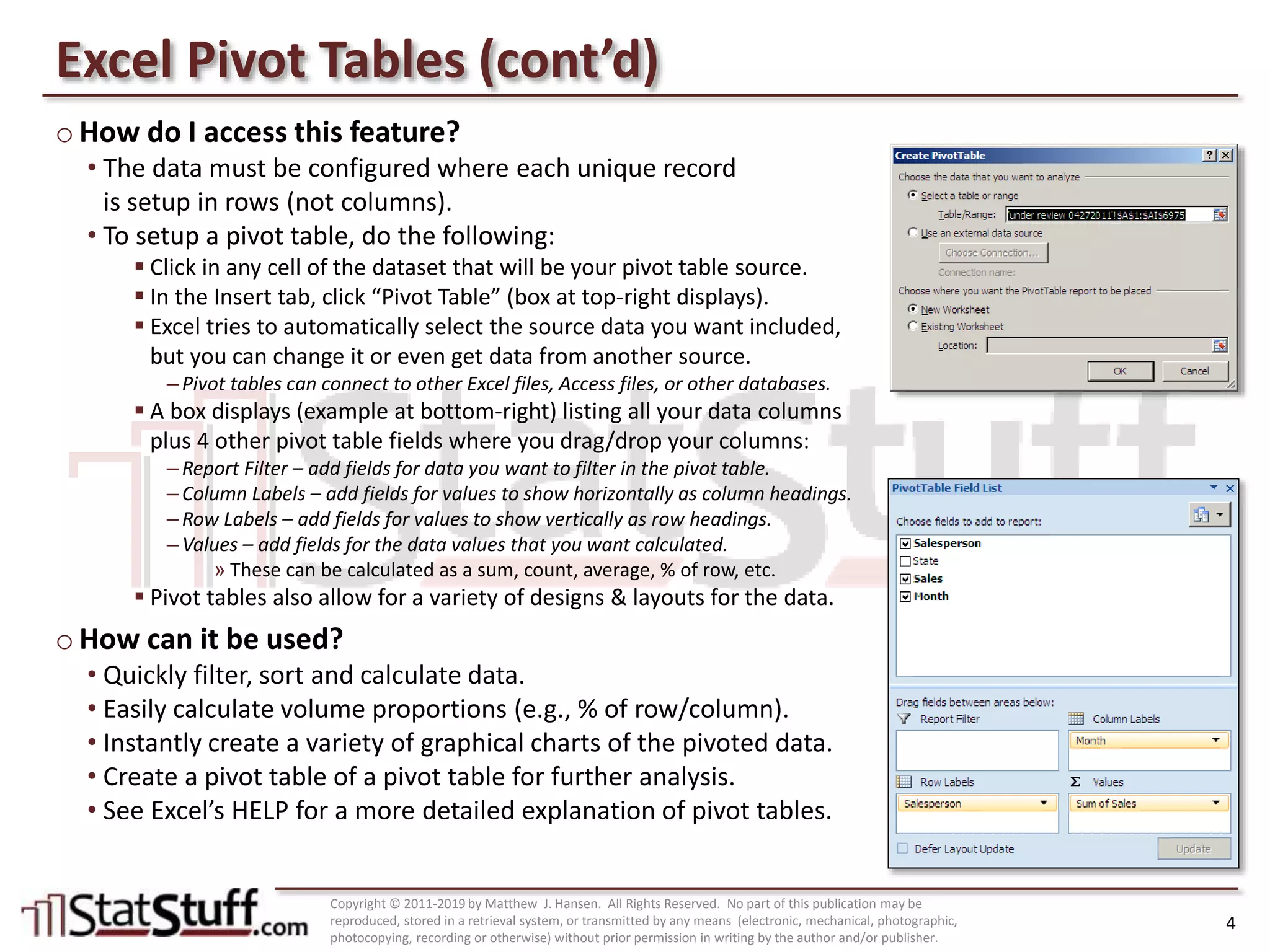Advanced Excel Features with Matt Hansen at StatStuff | PPT