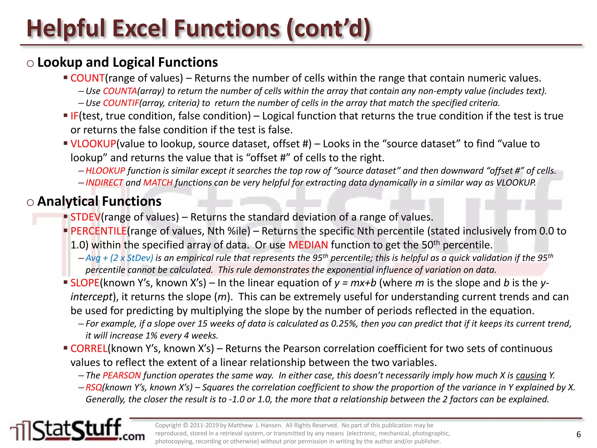 Advanced Excel Features with Matt Hansen at StatStuff | PPT
