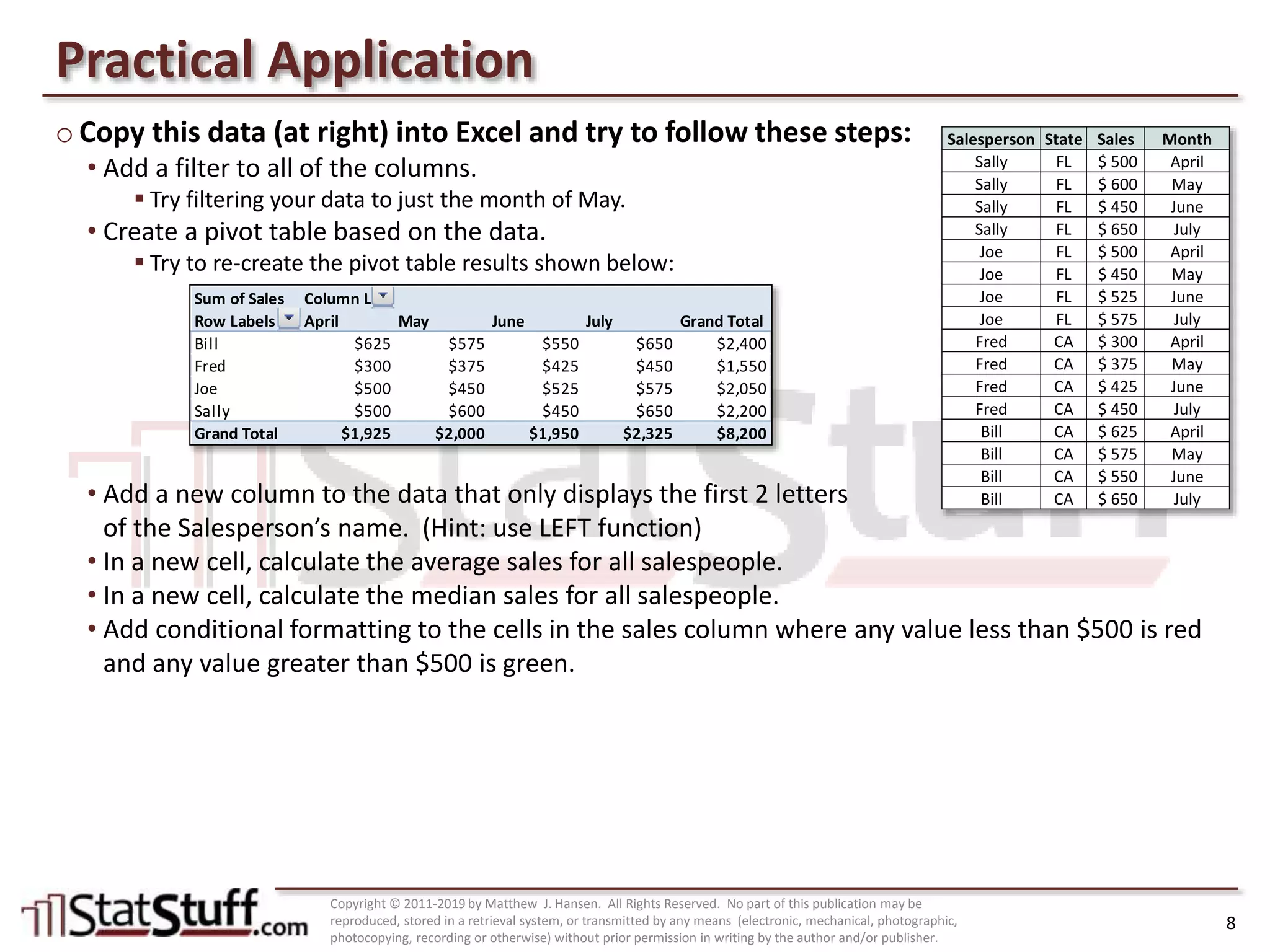 Advanced Excel Features with Matt Hansen at StatStuff | PPT