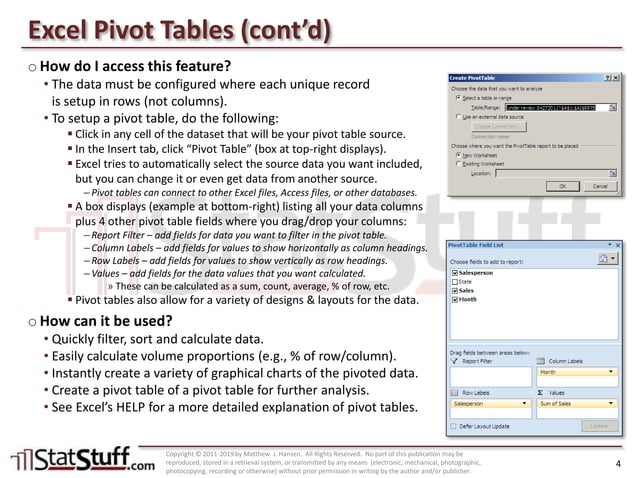 Advanced Excel Features with Matt Hansen at StatStuff | PPT
