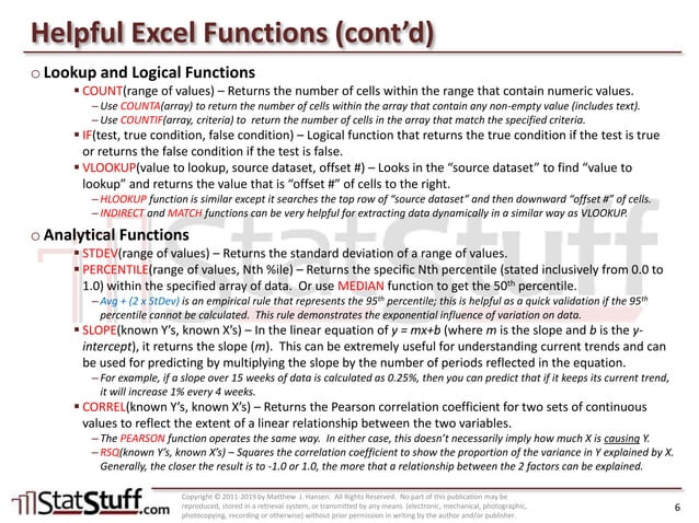Advanced Excel Features with Matt Hansen at StatStuff | PPT