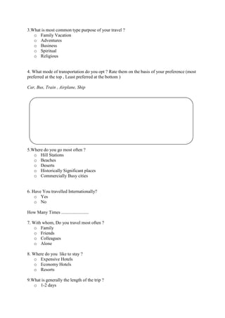 Questionnaire on Travel and Tourism | DOCX