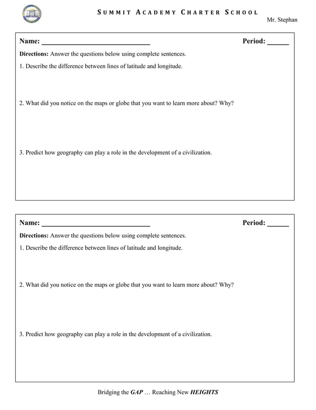 Sm 1.3 exit ticket geography prediction | DOCX | Geography | Science