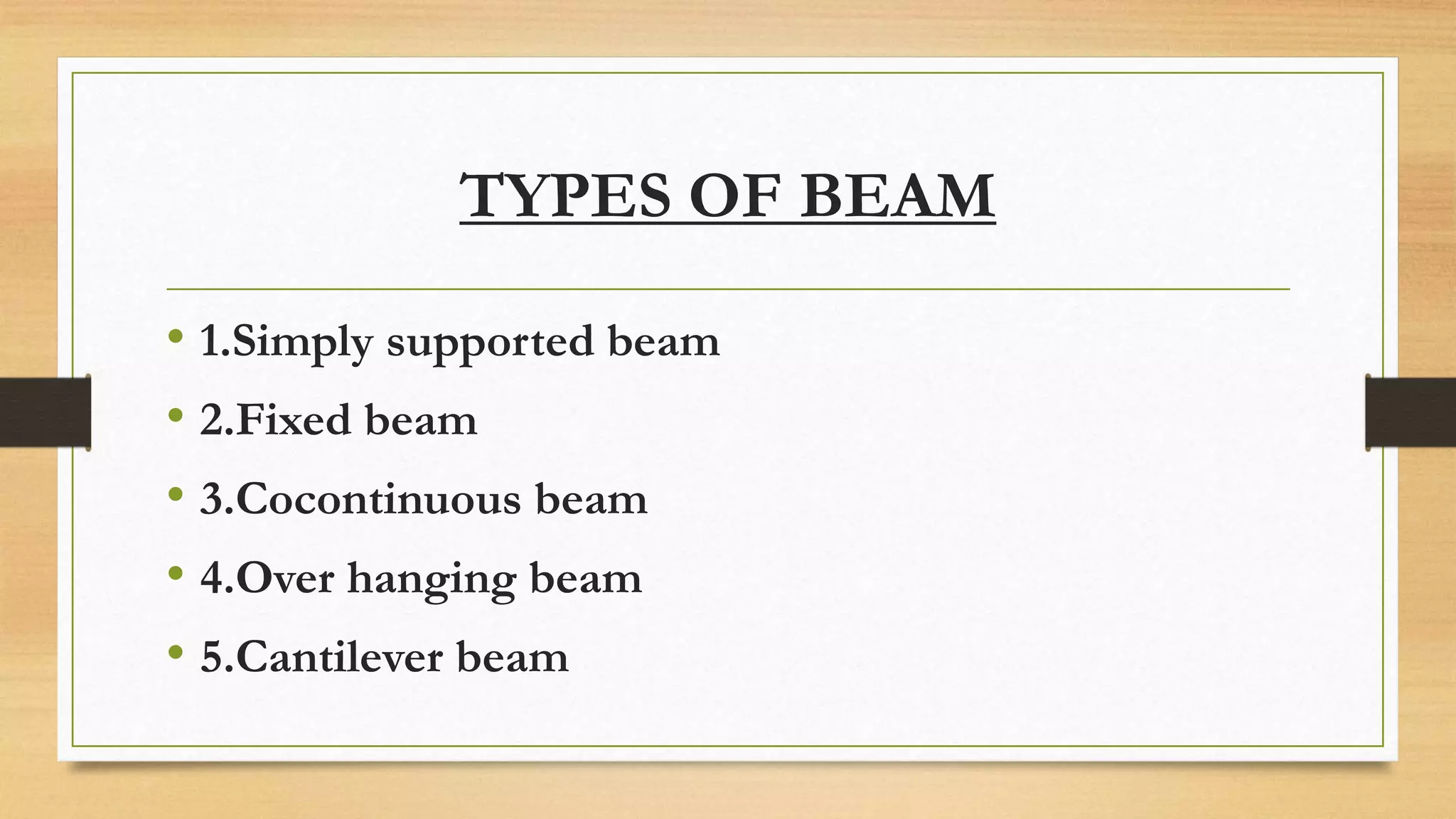TYPES OF BEAM TYPES OF LOAD TYPES OF SUPPORTS | PPTX