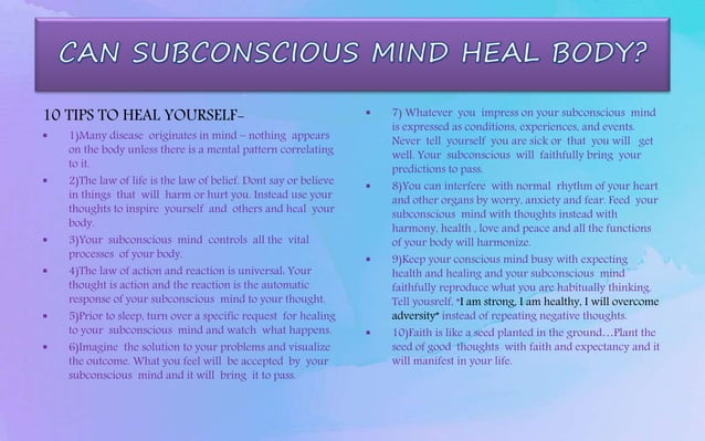 The power of our subconscious mind | PPTX | Brain and Nervous System ...