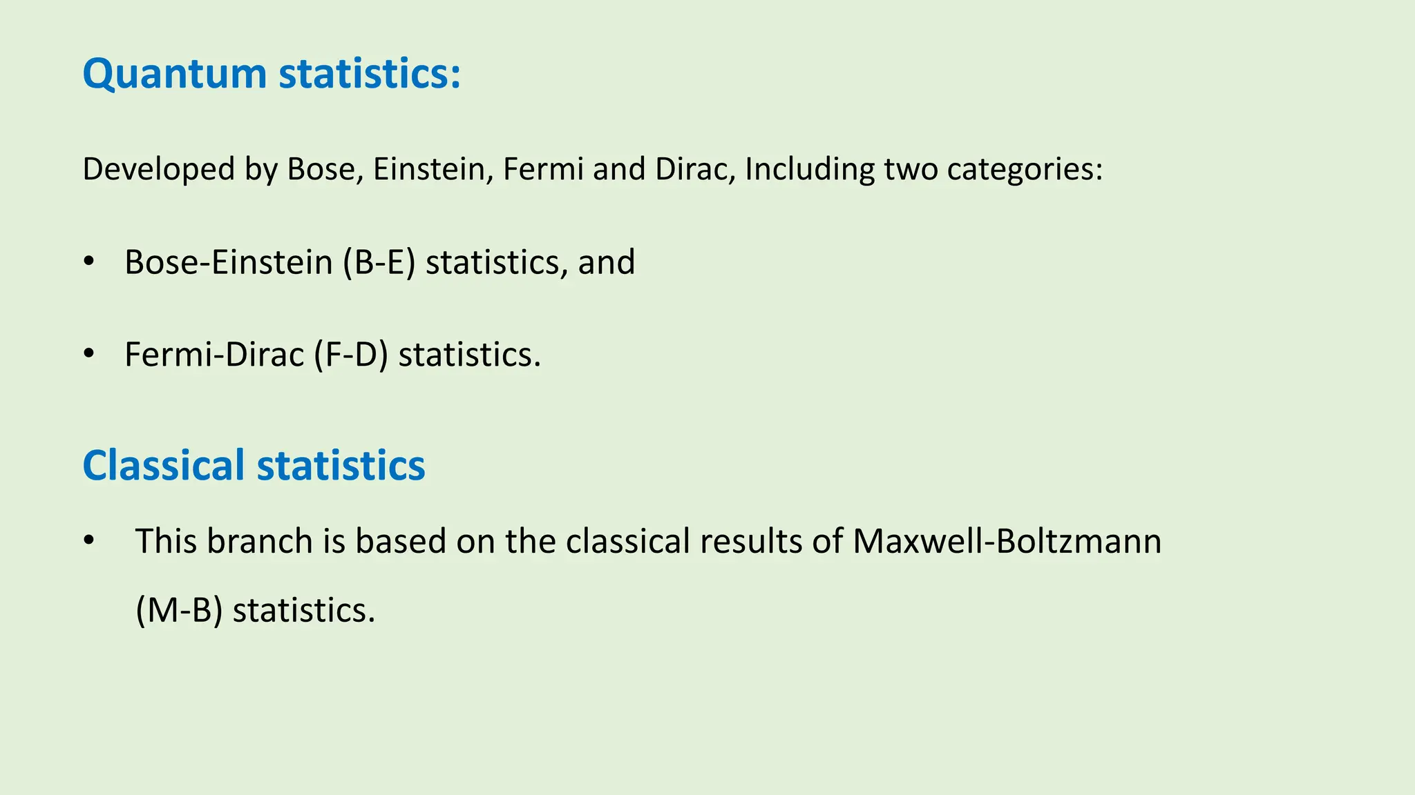 M-B, B-E, and F-D comparisons statistical physics | PDF