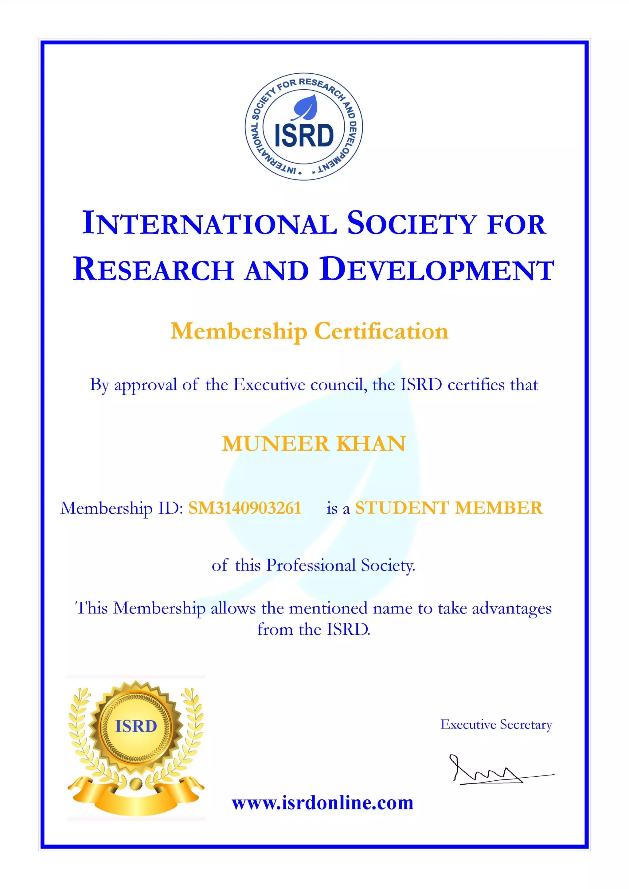 Muneer khan Membership ISRD London | PDF