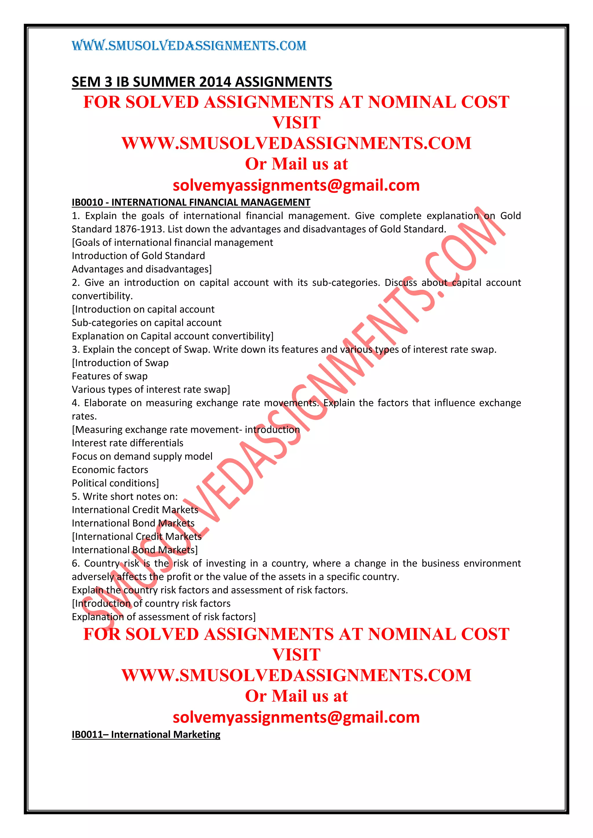 SEM 3 IB SUMMER 2014 ASSIGNMENTS | PDF