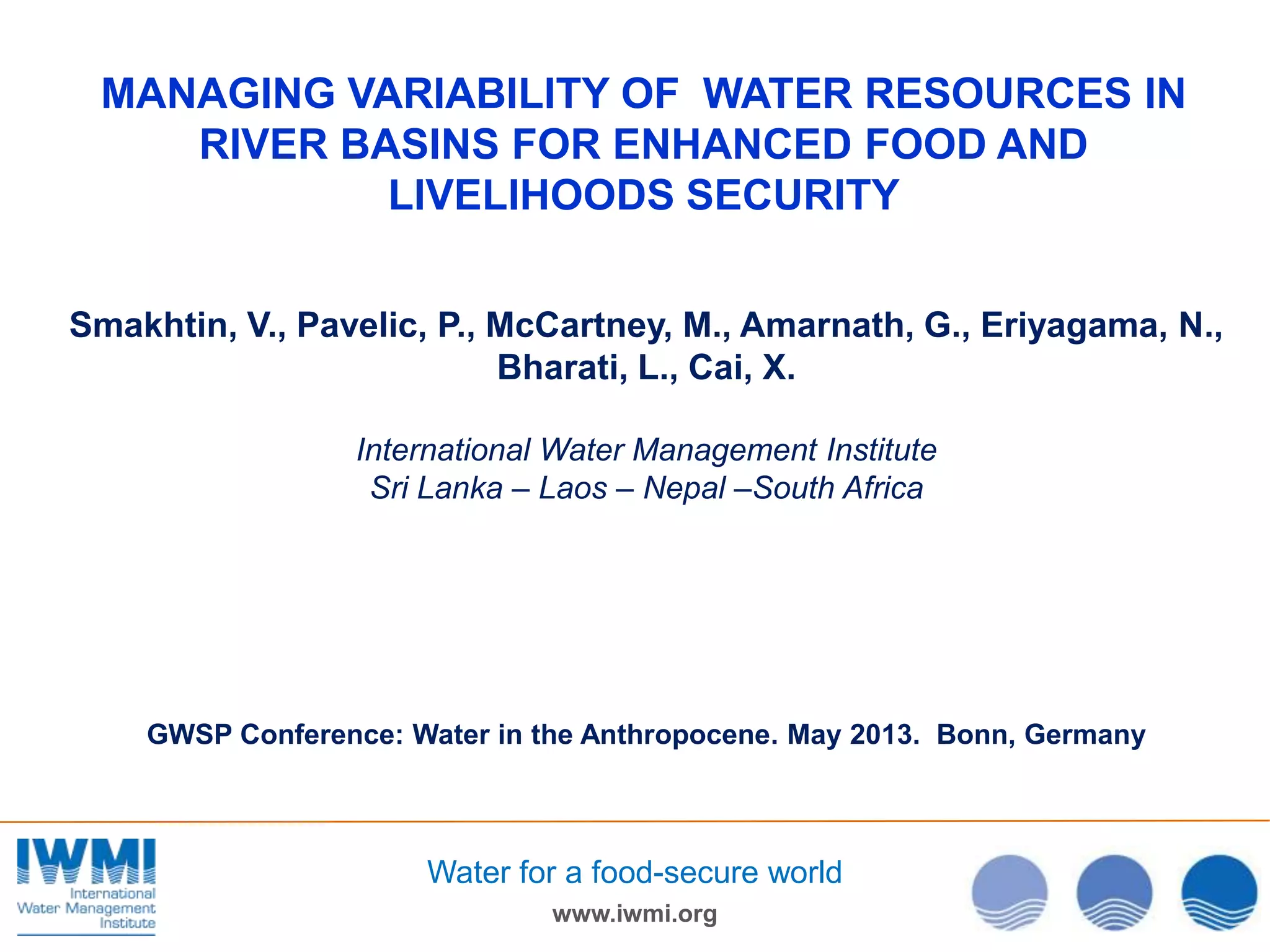 Managing variability of water resources in river basins for enhanced ...