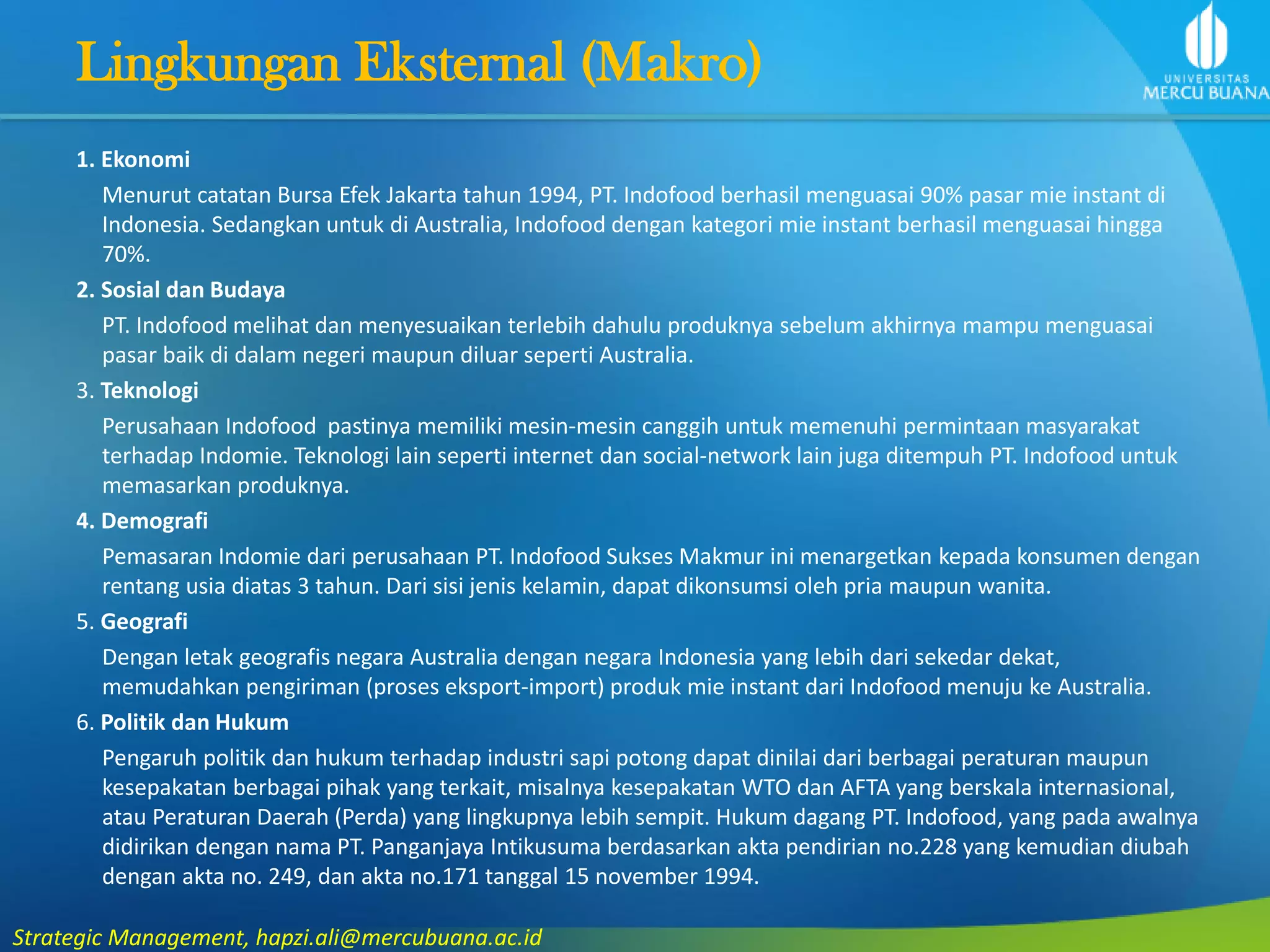 Analisis SWOT and Matrix Space PT Indofood | PDF