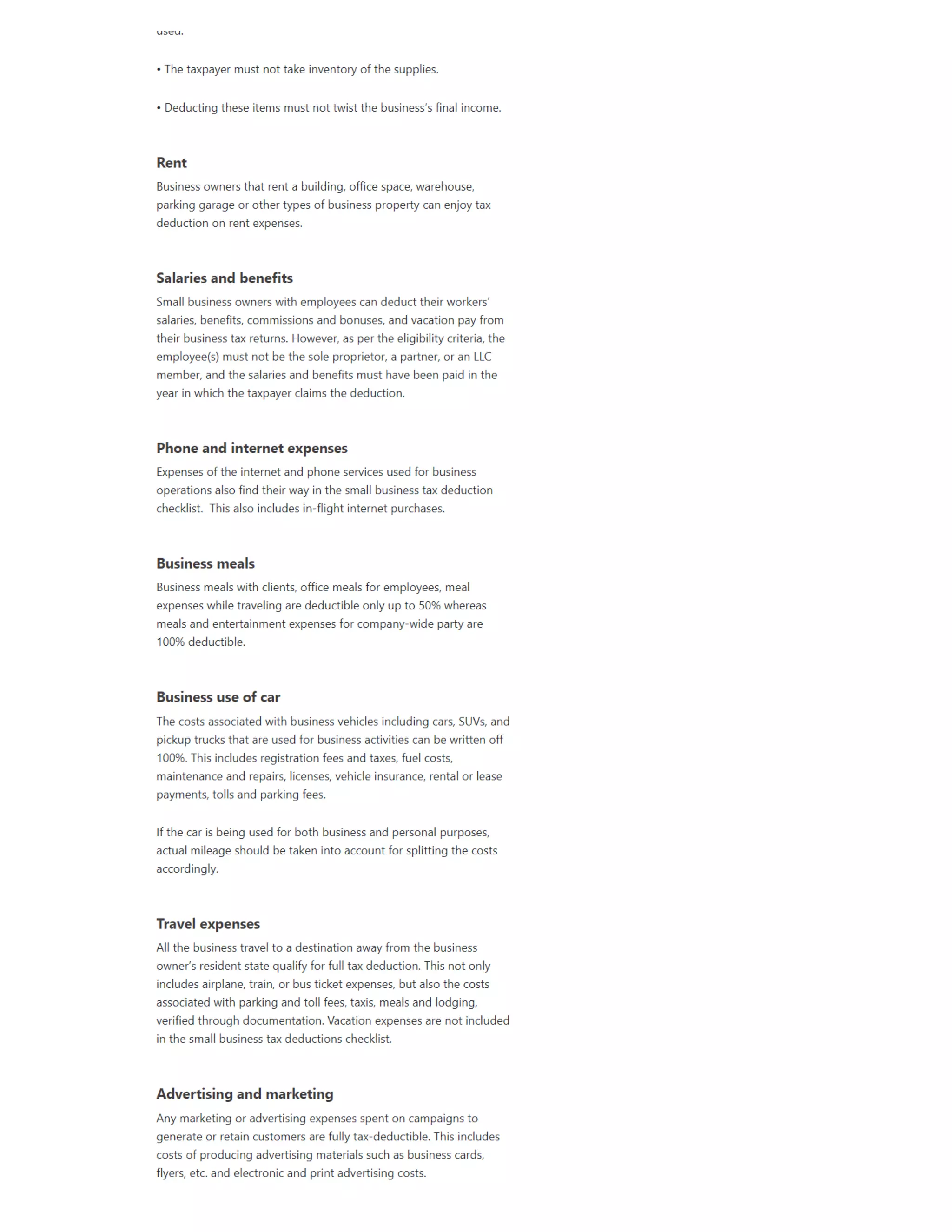 Small Business Tax Deductions Checklist For 2021 | PDF