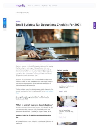 Small Business Tax Deductions Checklist For 2021 | PDF