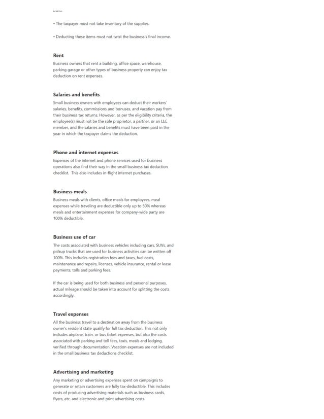 Small Business Tax Deductions Checklist For 2021 | PDF