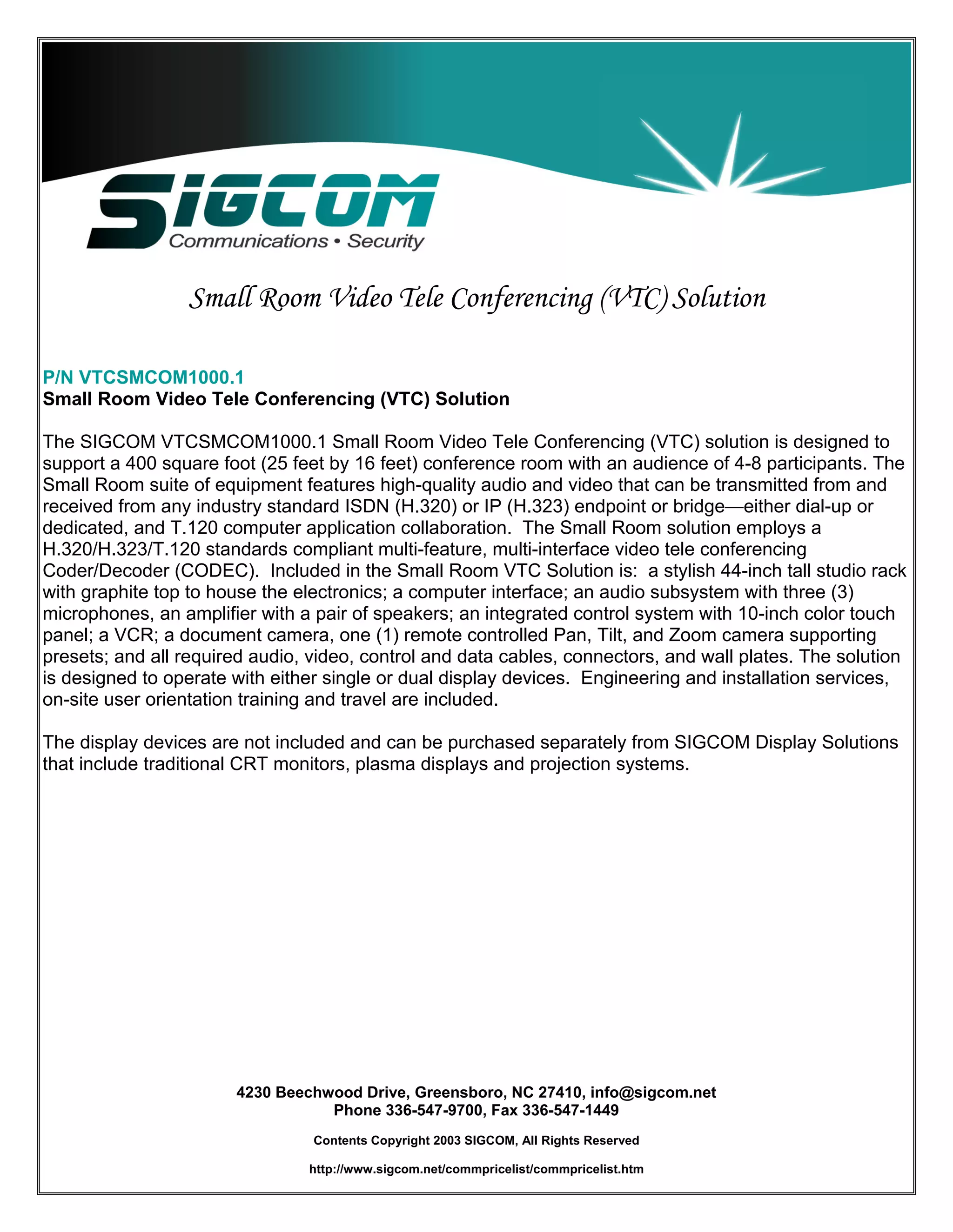 Small Room Video Tele Conferencing (VTC) Solution | PDF