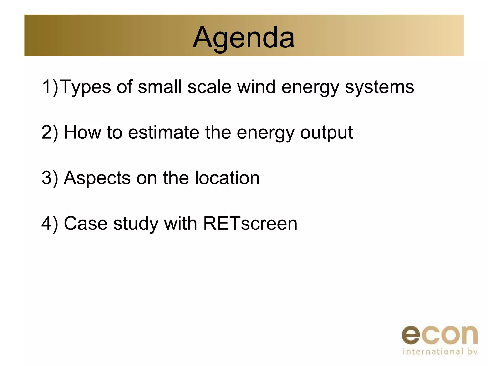 Small Scale Wind Installations - RETScreen Software | PPT