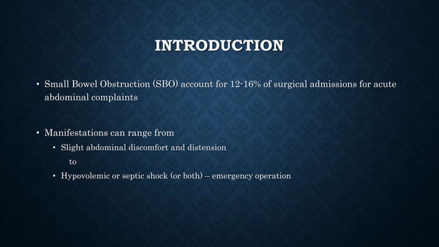 Small bowel obstruction | PPTX | Digestive Disorders | Diseases and ...