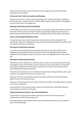 Small Cultural Centers, Big Stories: Exploring Lesser-Known Cultural ...