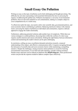 Small Essay On Pollution. Pollution Essay Pollution Natural Environment ...