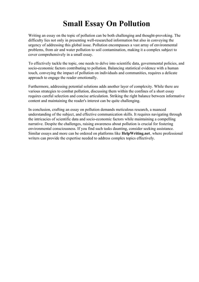 Small Essay On Pollution. Pollution Essay Pollution Natural Environment ...