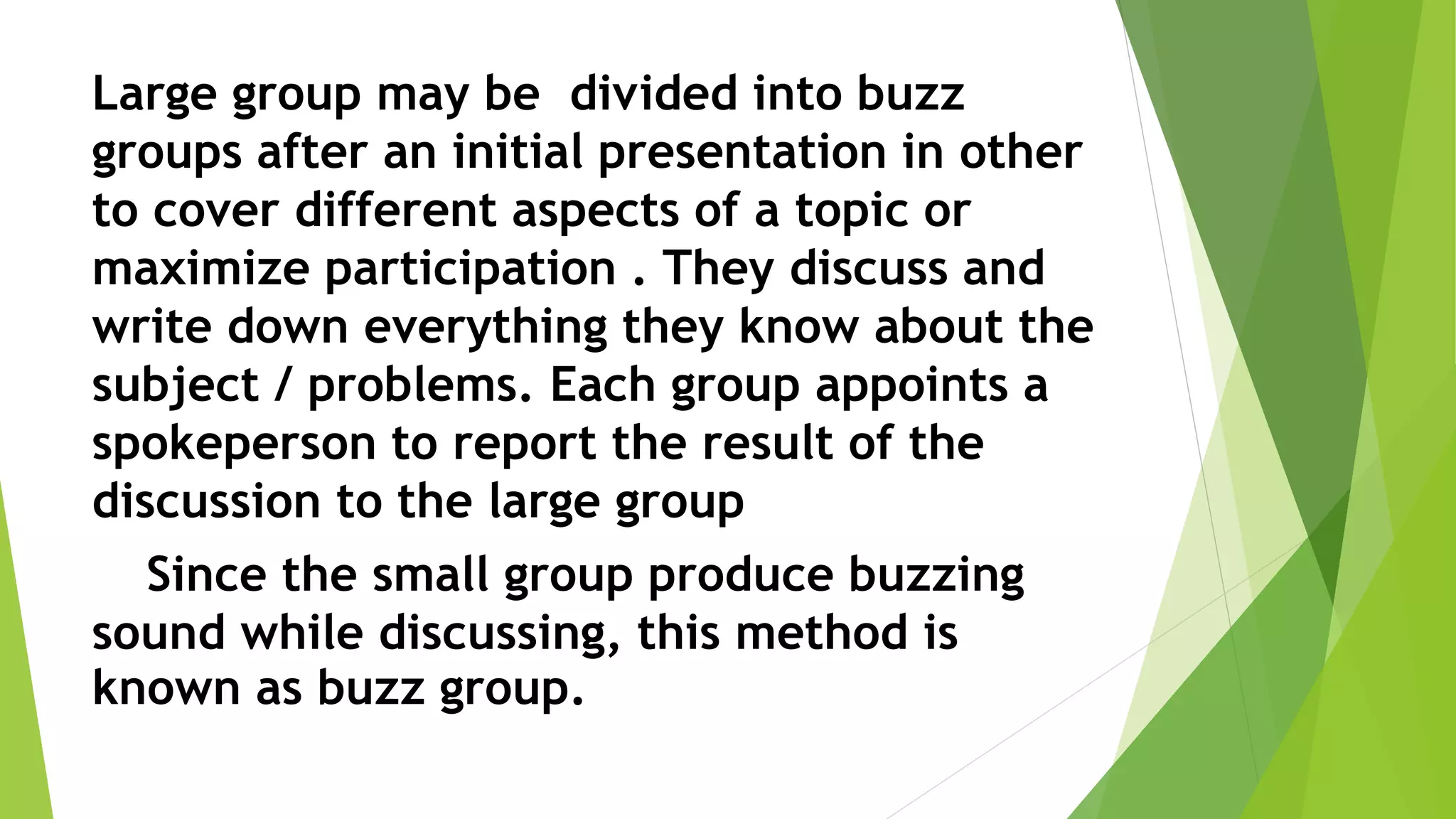 Small group discussion and buzz group method | PPTX