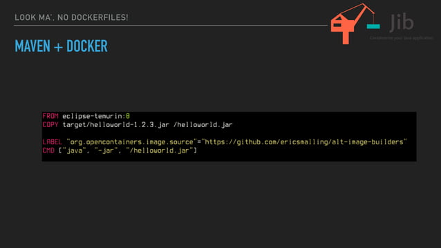 Look Ma' - Building Java and Go based container images without Dockerfiles | PPT