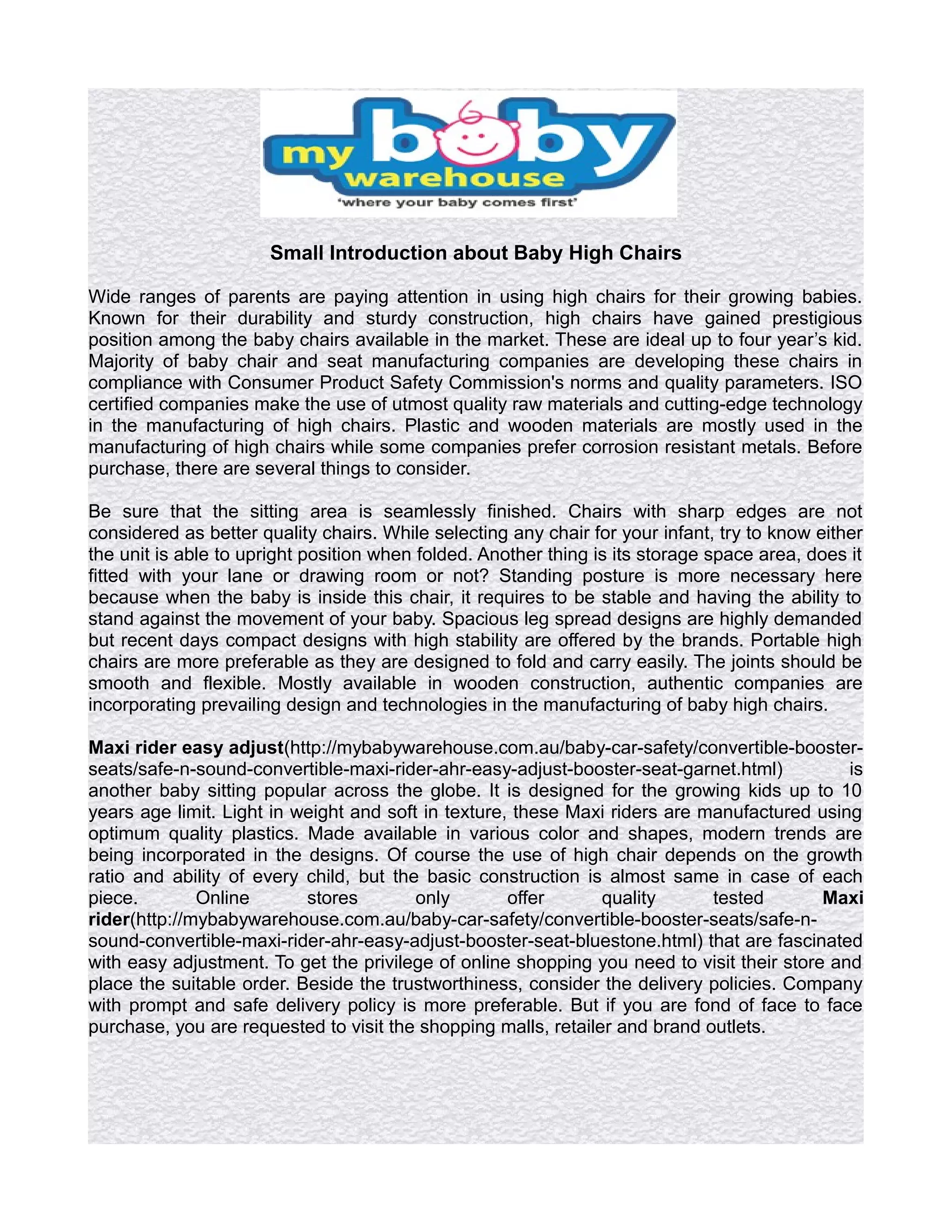 Small Introduction About Baby High Chairs | PDF