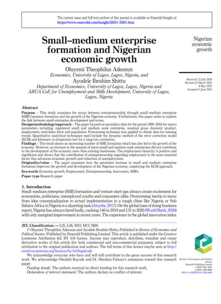 Small–medium enterprise formation and nigerian economic growth | PDF