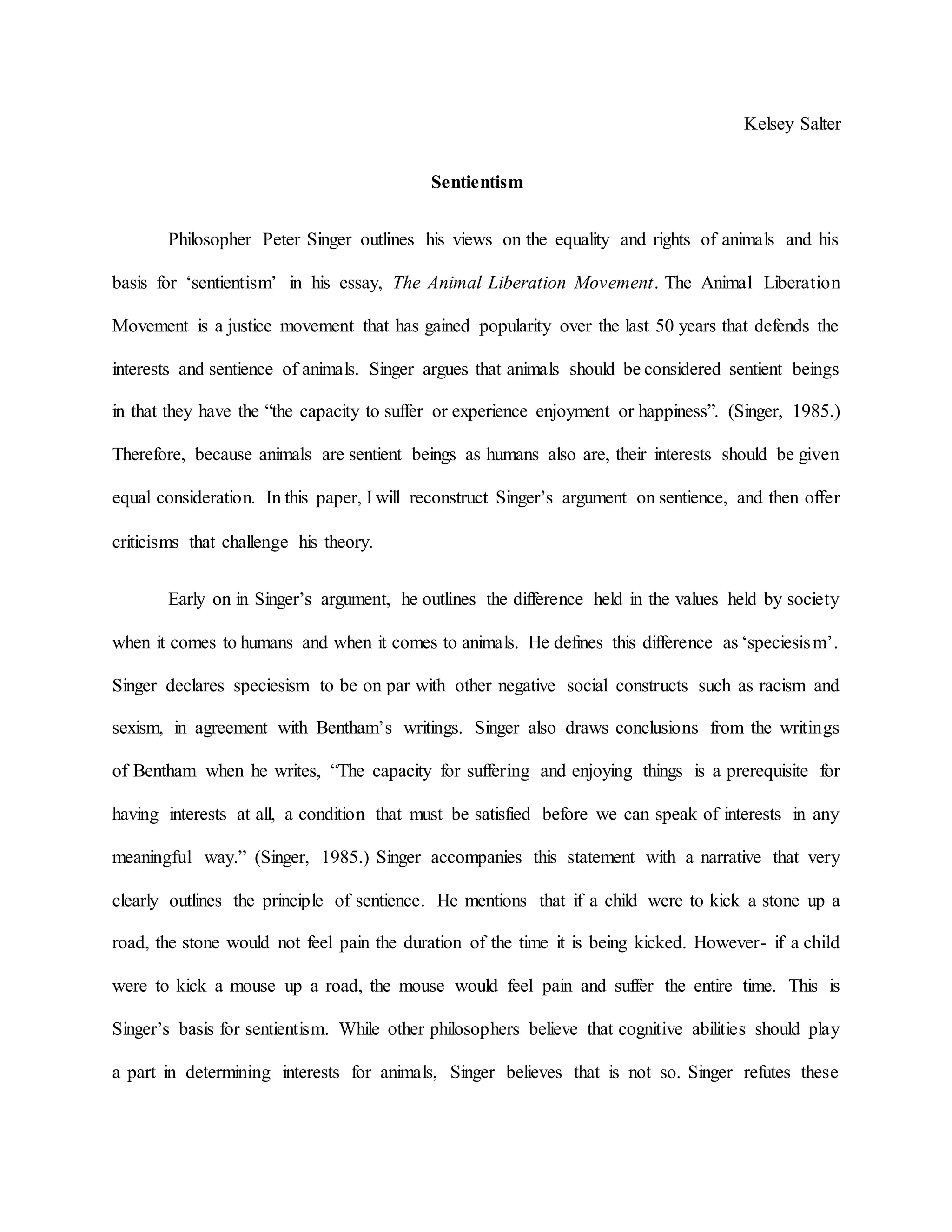 Sentientism, An Analysis | DOCX | Science
