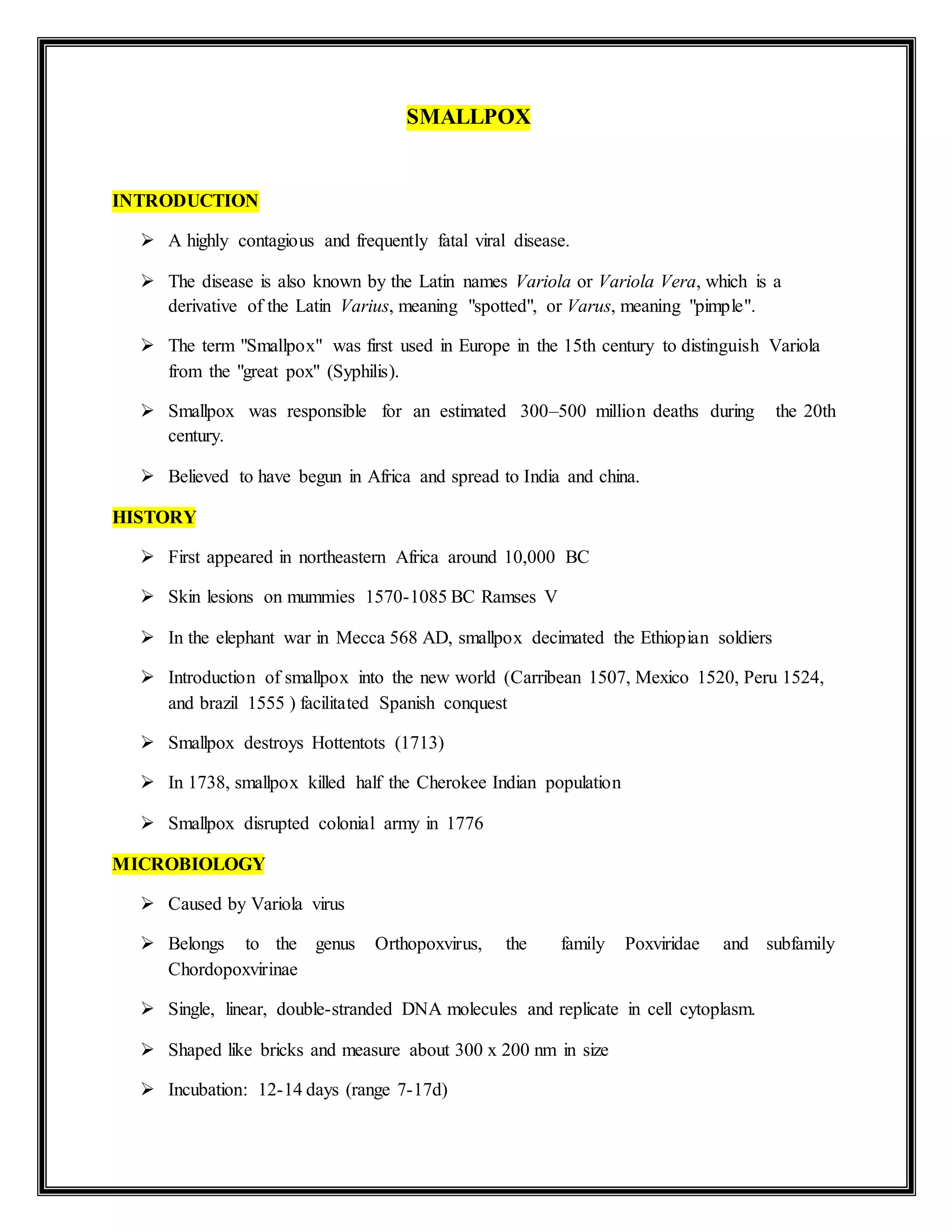 Smallpox 1 | DOCX | Infectious Diseases | Diseases and Conditions