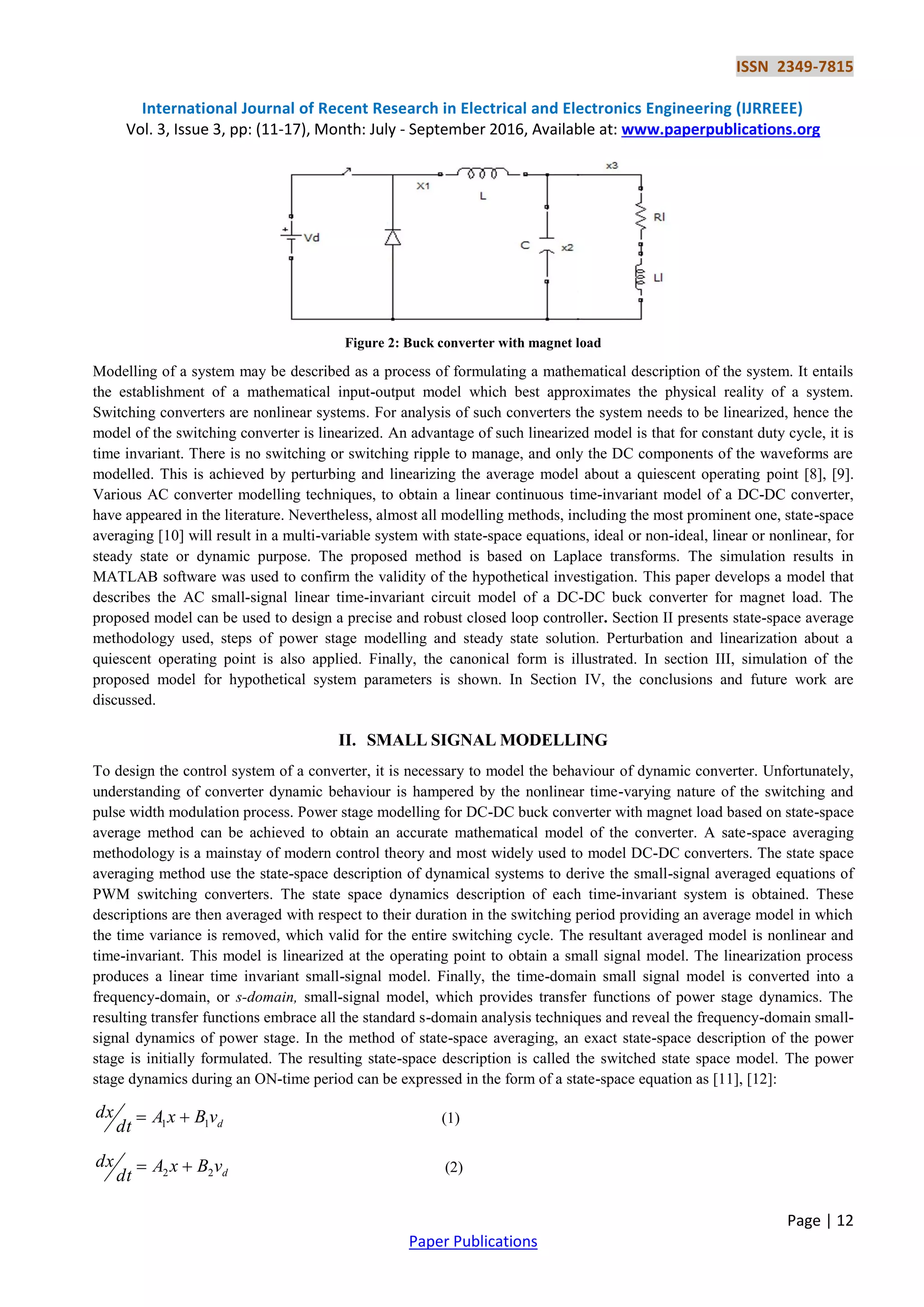 Small Signal Modelling of a Buck Converter using State Space Averaging for Magnet Load | PDF