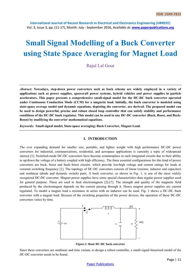 Small Signal Modelling of a Buck Converter using State Space Averaging for Magnet Load | PDF ...