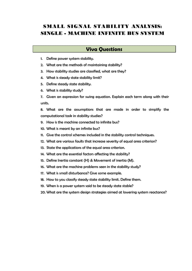 Small signal stability analysis | PDF